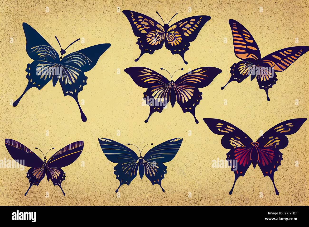 set of butterflies isolated illustration Stock Photo - Alamy
