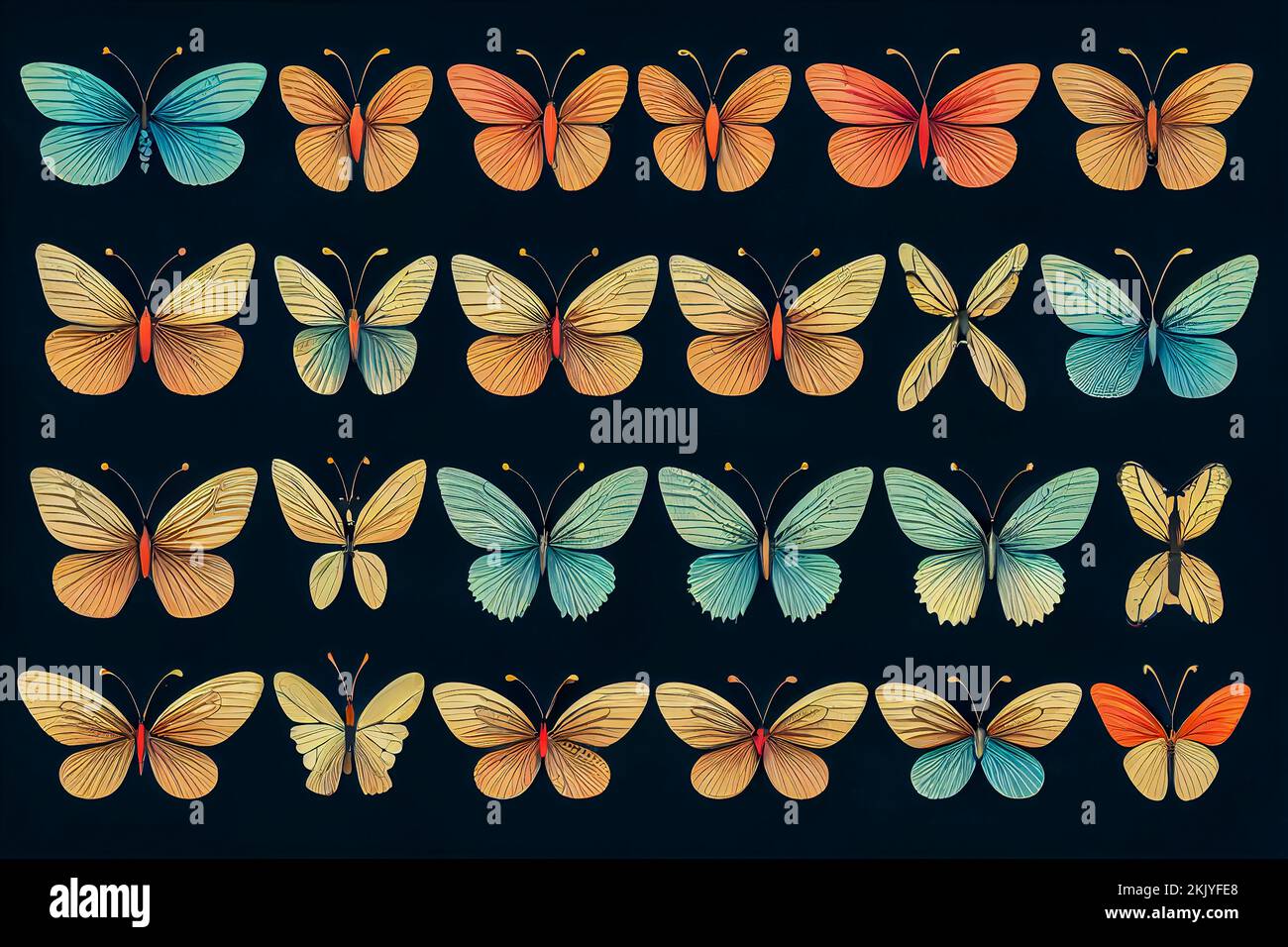 set of butterflies isolated illustration with black background Stock ...
