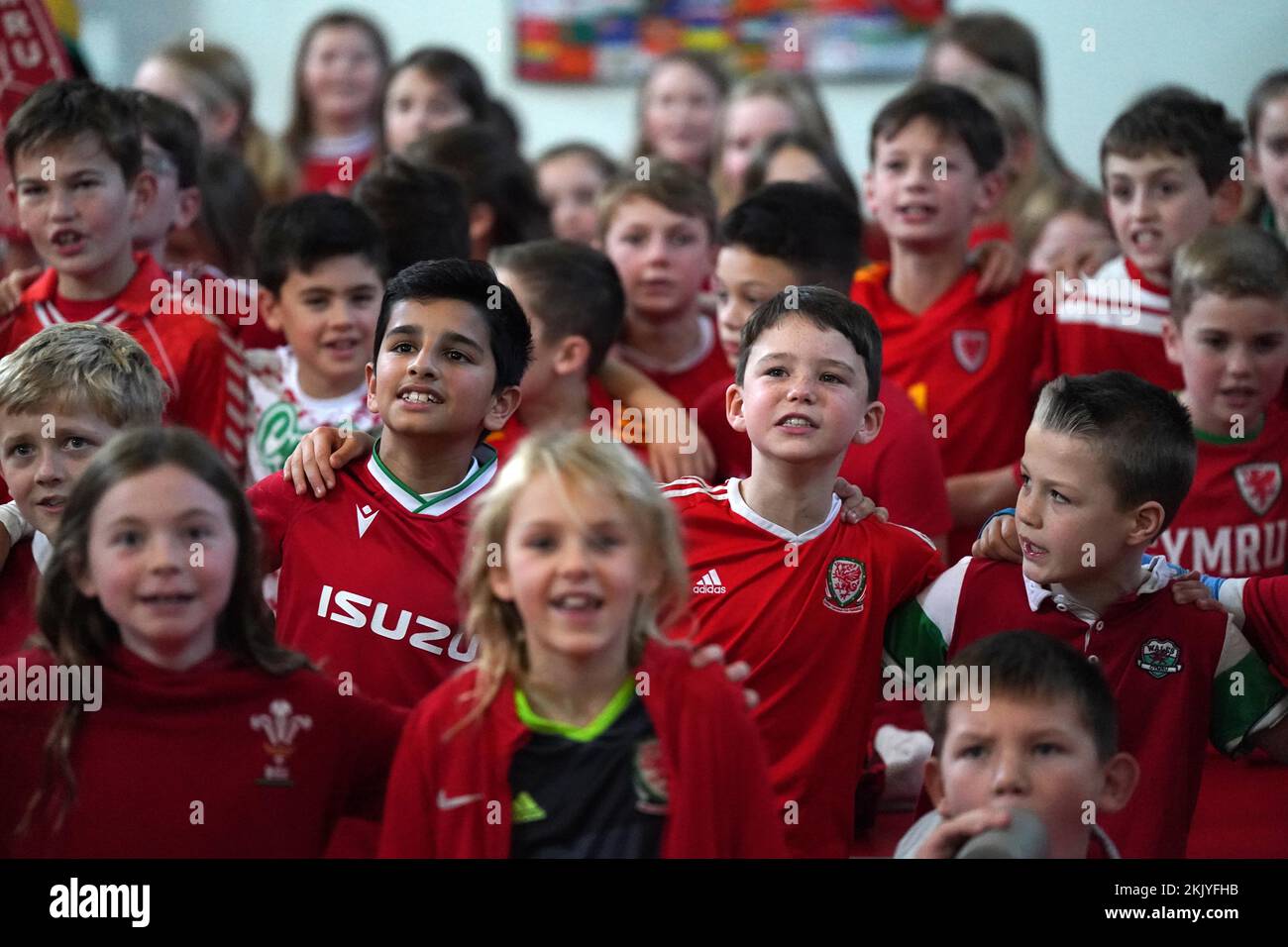 School children at Rhiwbeina Primary School, Cardiff, watch the FIFA ...