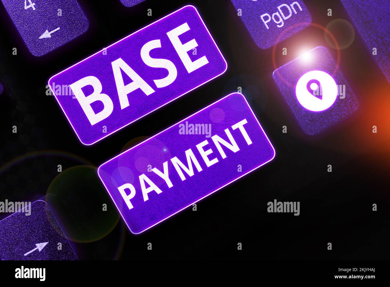 Hand writing sign Base Payment. Business overview amount of pay for a ...