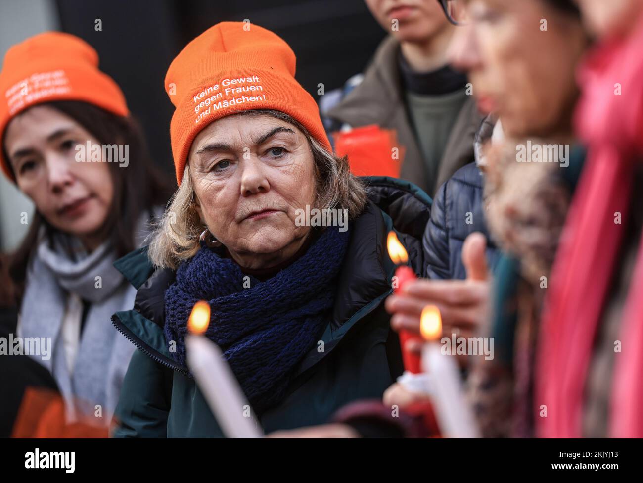 Duesseldorf, Germany. 25th Nov, 2022. A woman wears a cap with the ...