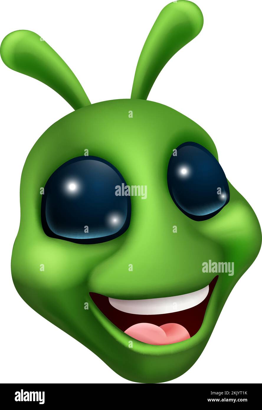 Green Alien Cute Emoticon Martian Face Cartoon Stock Vector Image & Art ...