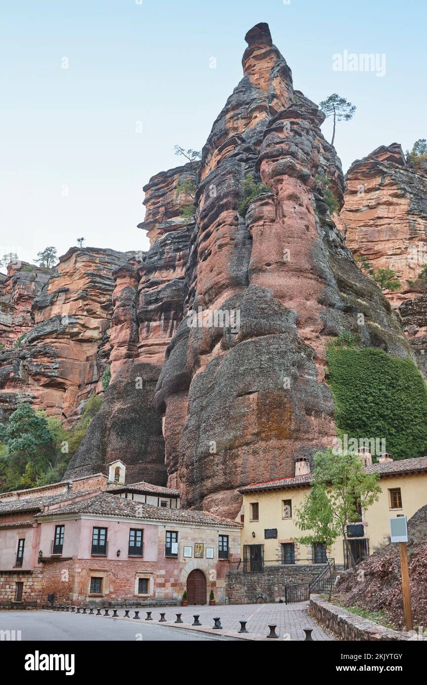 Chapel and picturesque rock formation in Guadalajara. Ermita Hoz. Spain ...