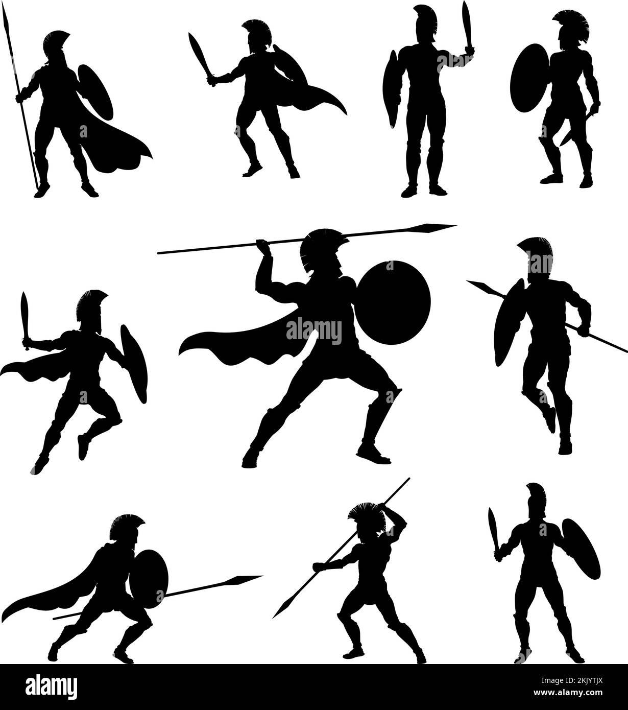 Spartan Silhouette Gladiator Trojan Warrior Set Stock Vector Image ...