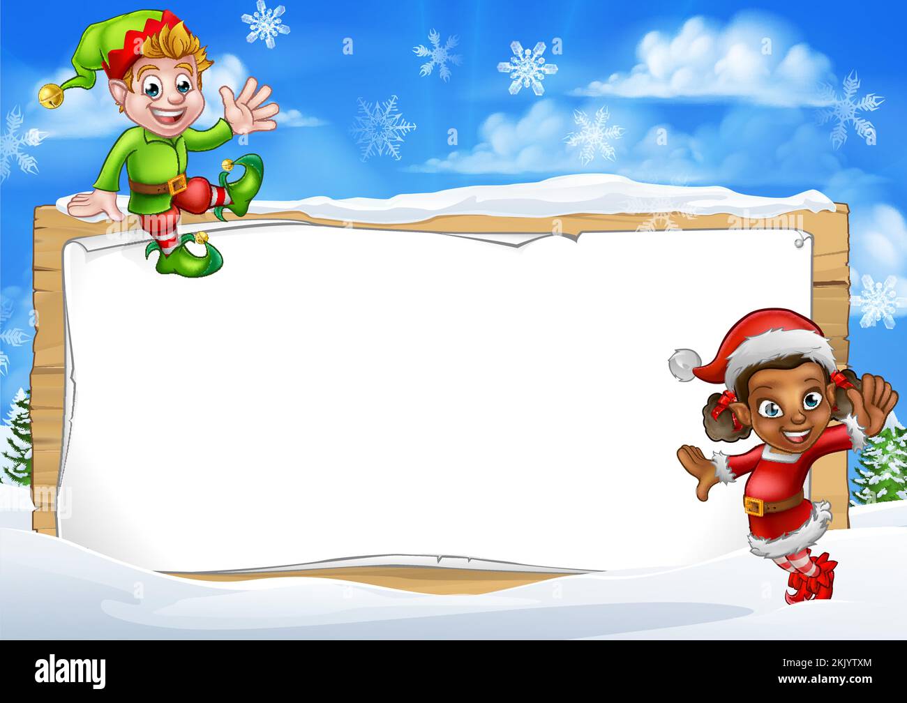 Christmas Santa Elf Sign Background Cartoon Border Stock Vector Image ...
