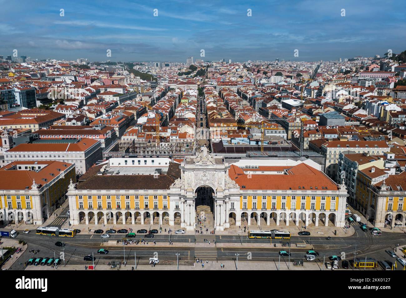 Aerial view of historic landmark Rua Augusta Arch at Comercio Square by ...