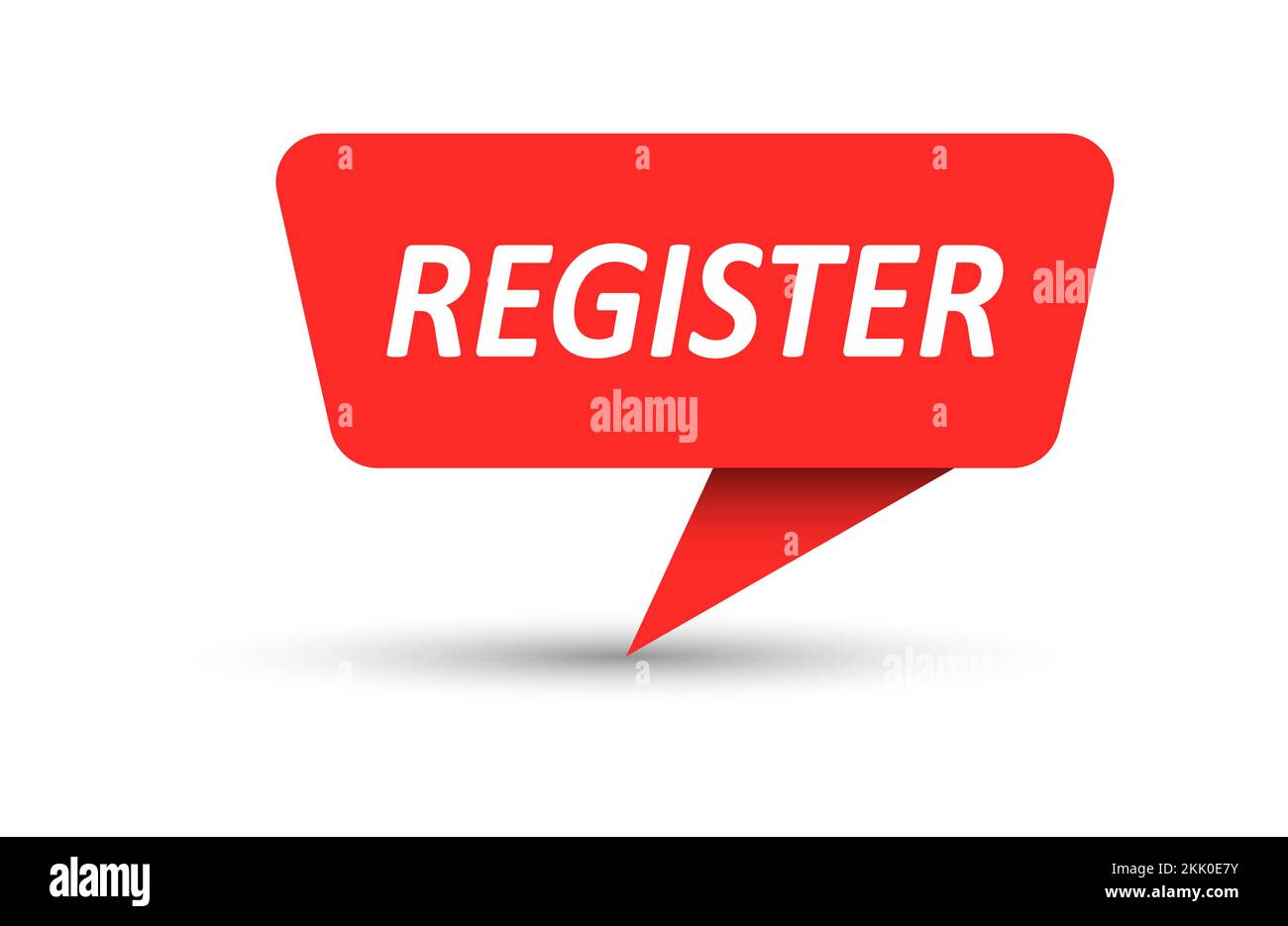 Register. Vector banner, pointer, sticker, label or speech bubble ...