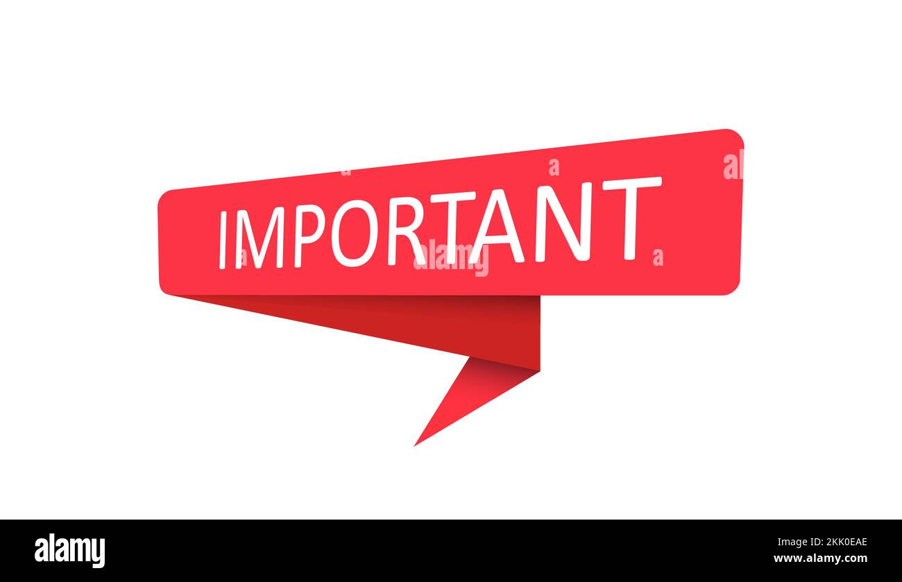 Important. A red banner, pointer, sticker, label or speech bubble for ...