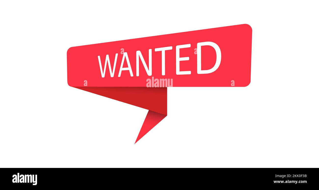 Wanted. A red banner, pointer, sticker, label or speech bubble for apps ...