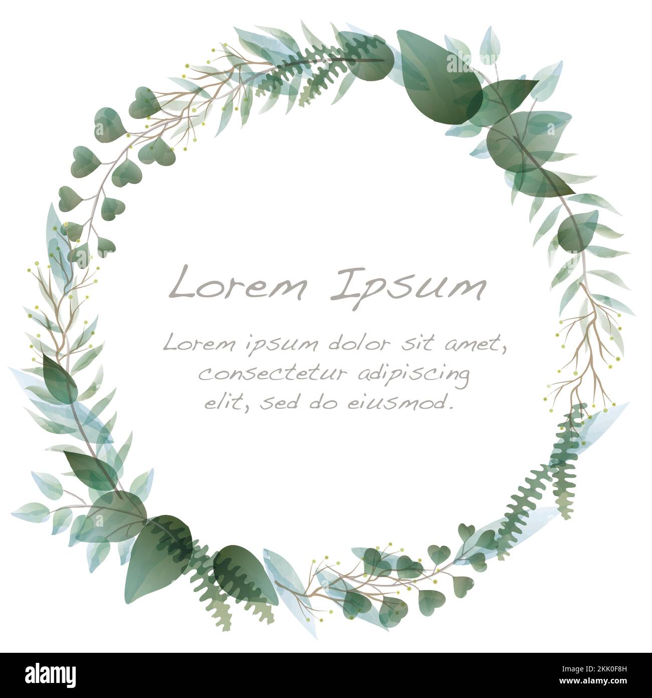 Vector Round Watercolor Botanical Frame Isolated On A White Background ...