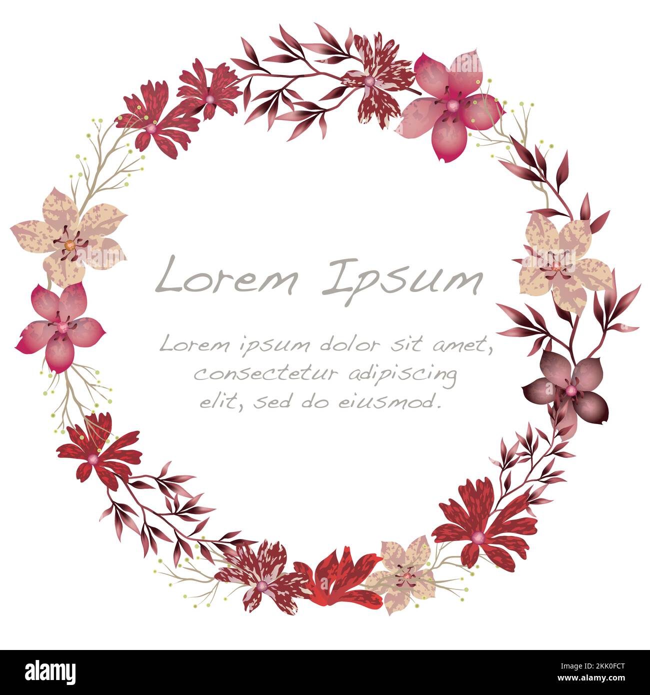 Vector Round Watercolor Botanical Frame Isolated On A White Background ...