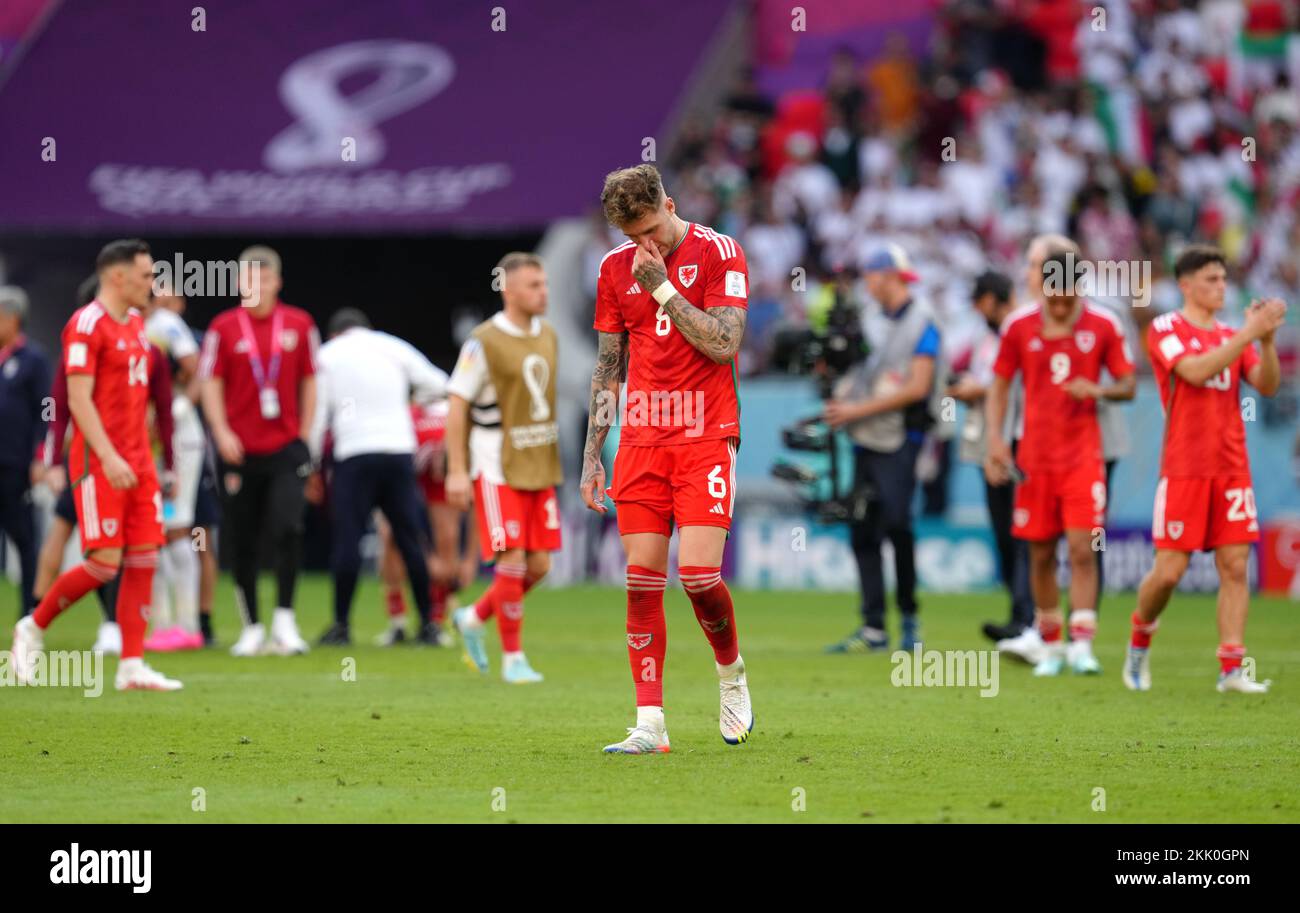 Wales' Joe Rodon looks dejected after the FIFA World Cup Group B match ...