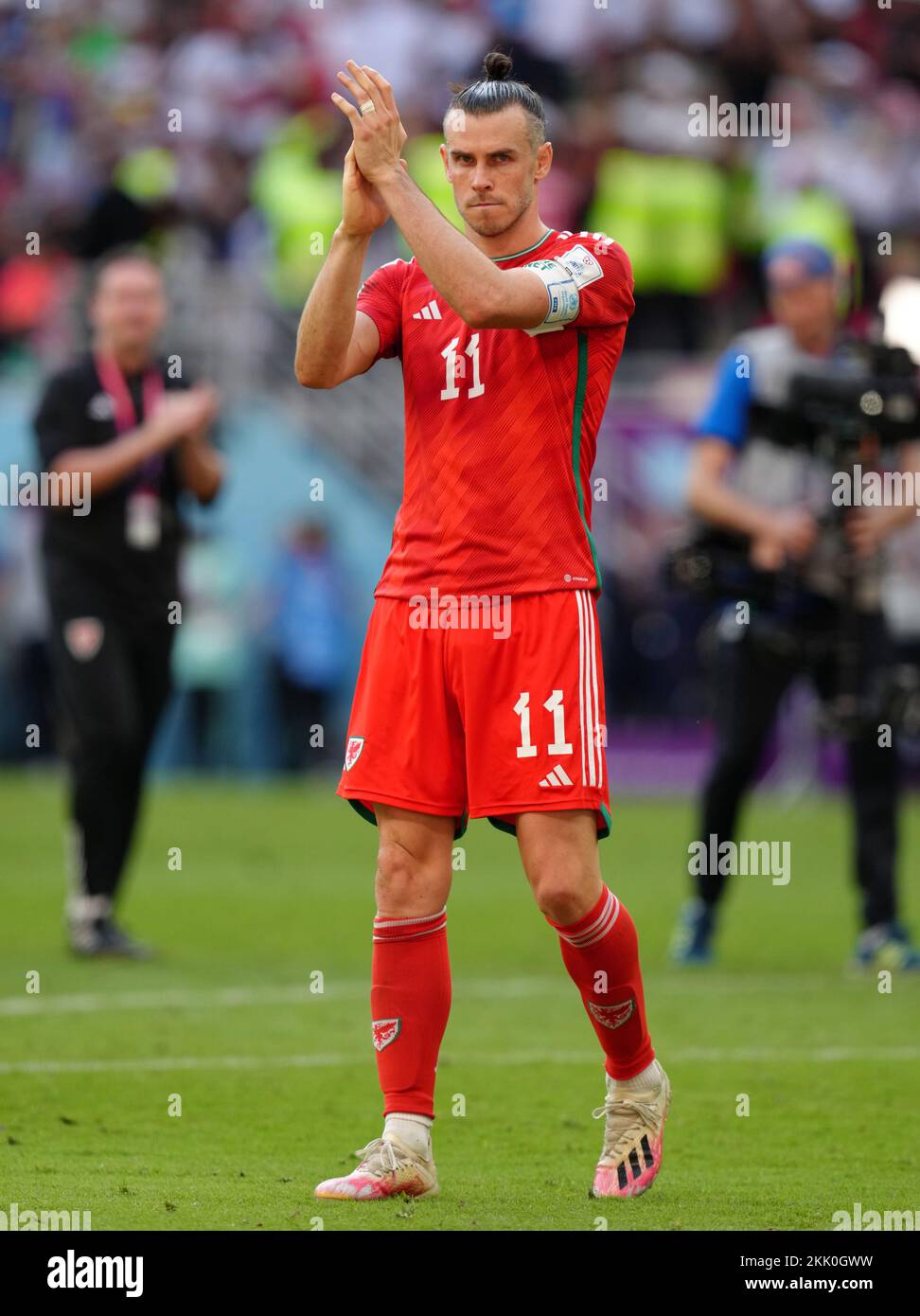 Wales' Gareth Bale applauds the fans after the FIFA World Cup Group B ...
