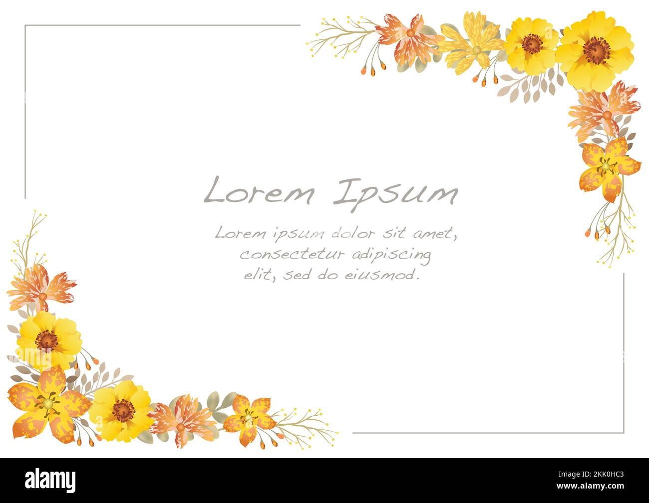 Vector Watercolor Yellow Floral Rectangle Frame Isolated On A White ...