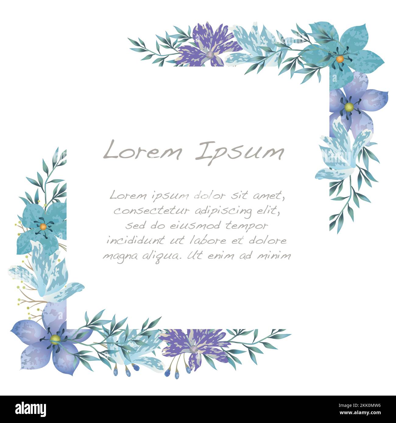 Vector watercolor square floral frame isolated on a white background ...