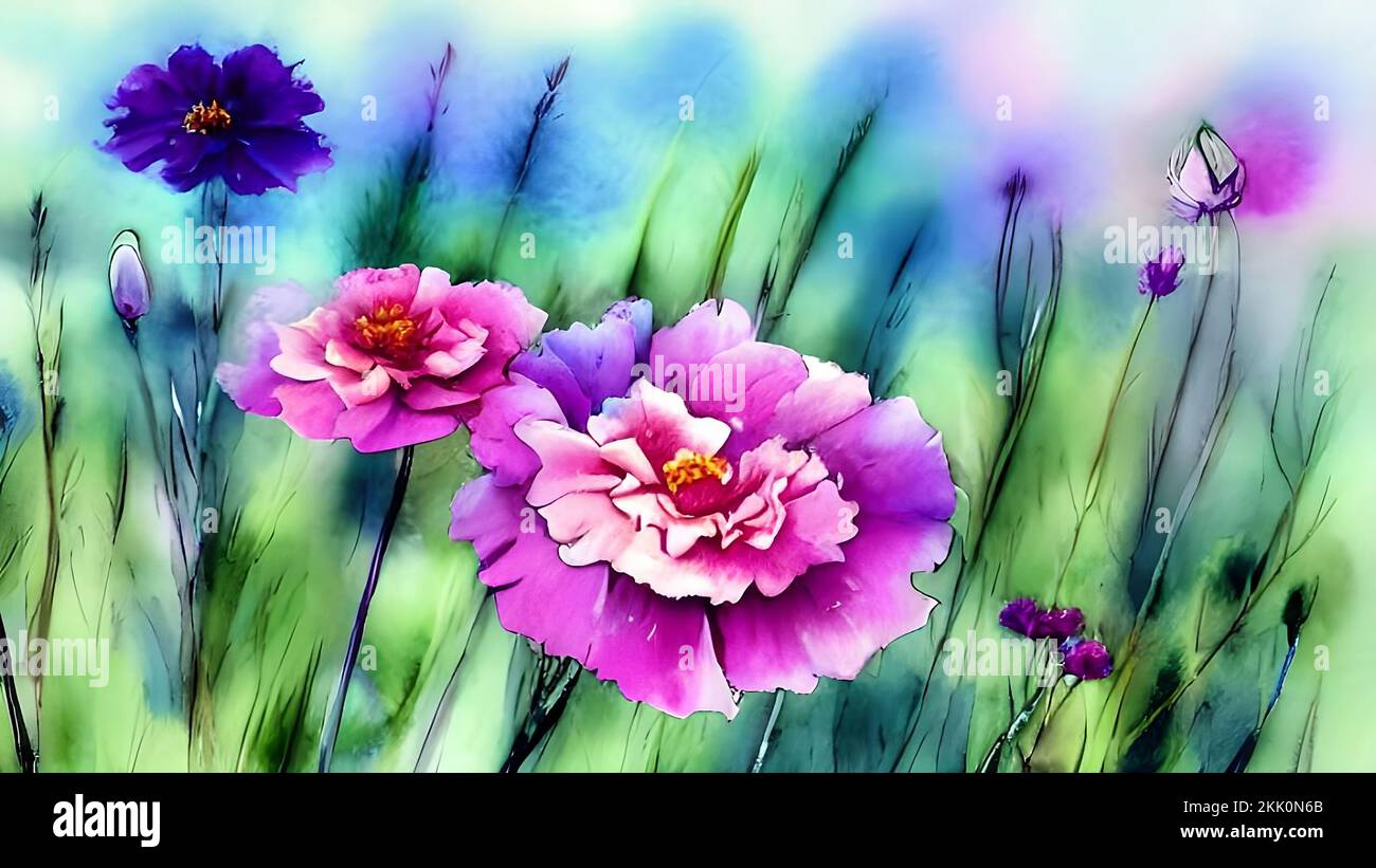 Watercolor painting carnation flowers drawing, illustration, colorful ...