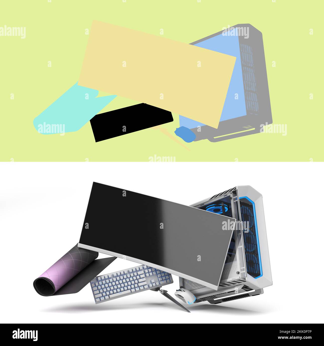 Computer Gaming PC with neon light Futuristic on white background with ...