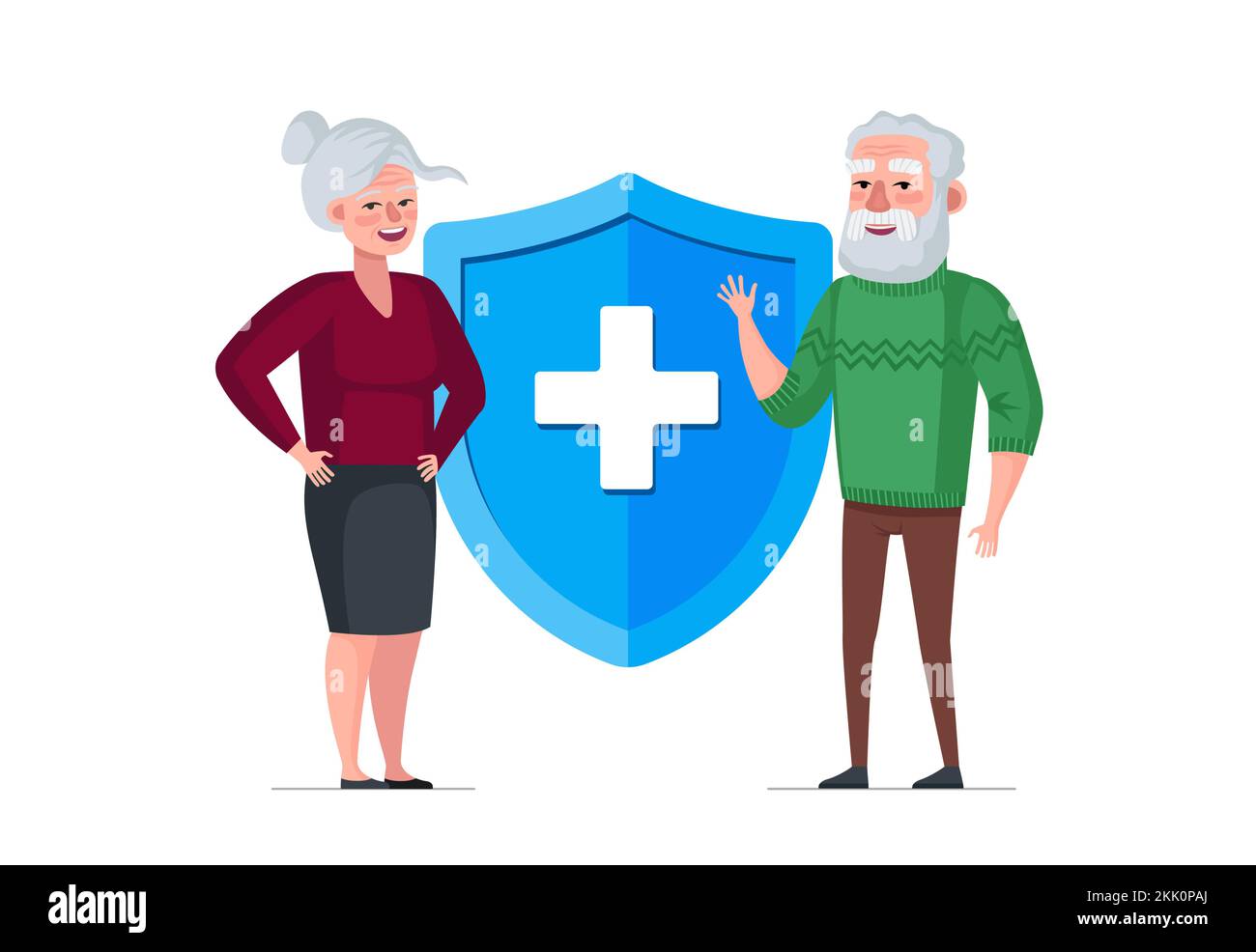 Elderly life and health insurance banner concept. Senior couple near ...