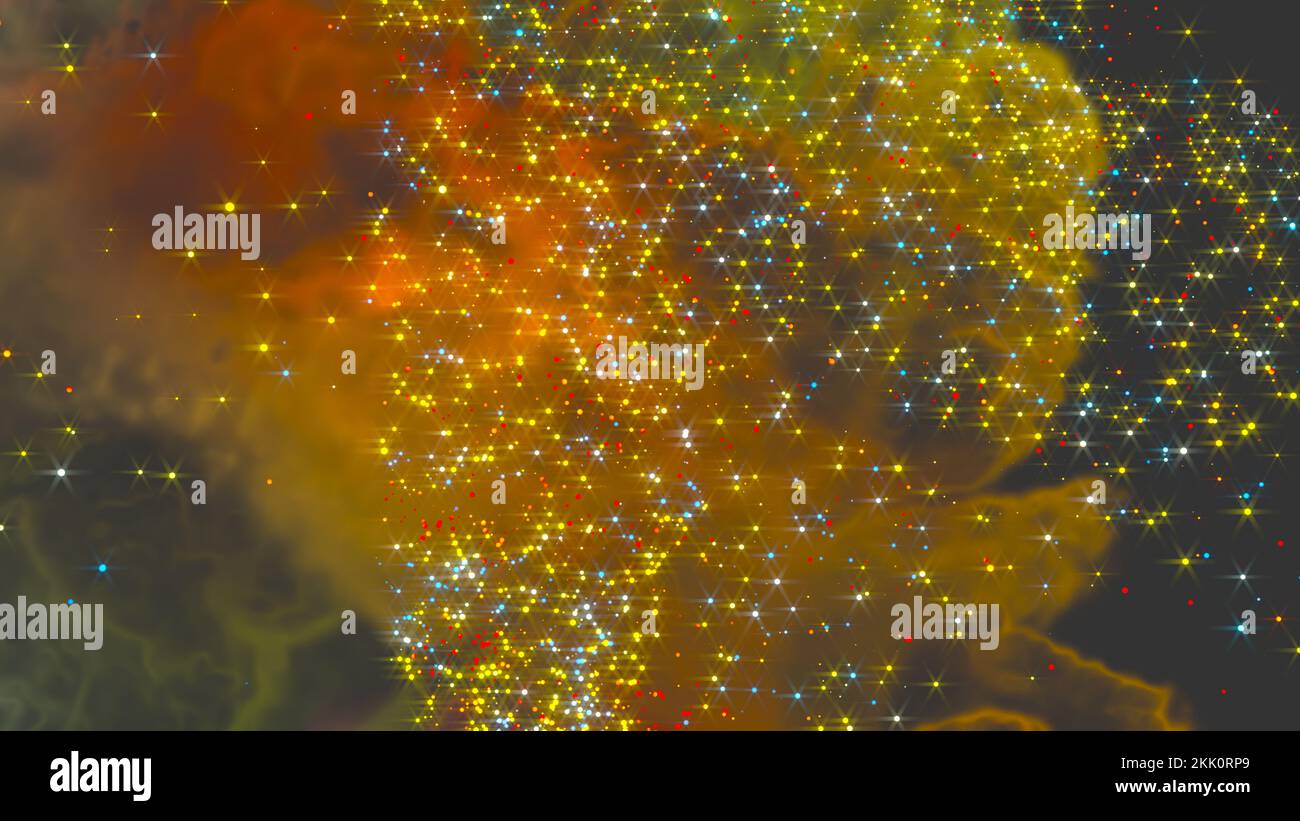3D rendering of colorful smoke or clouds and colorful particles with ...