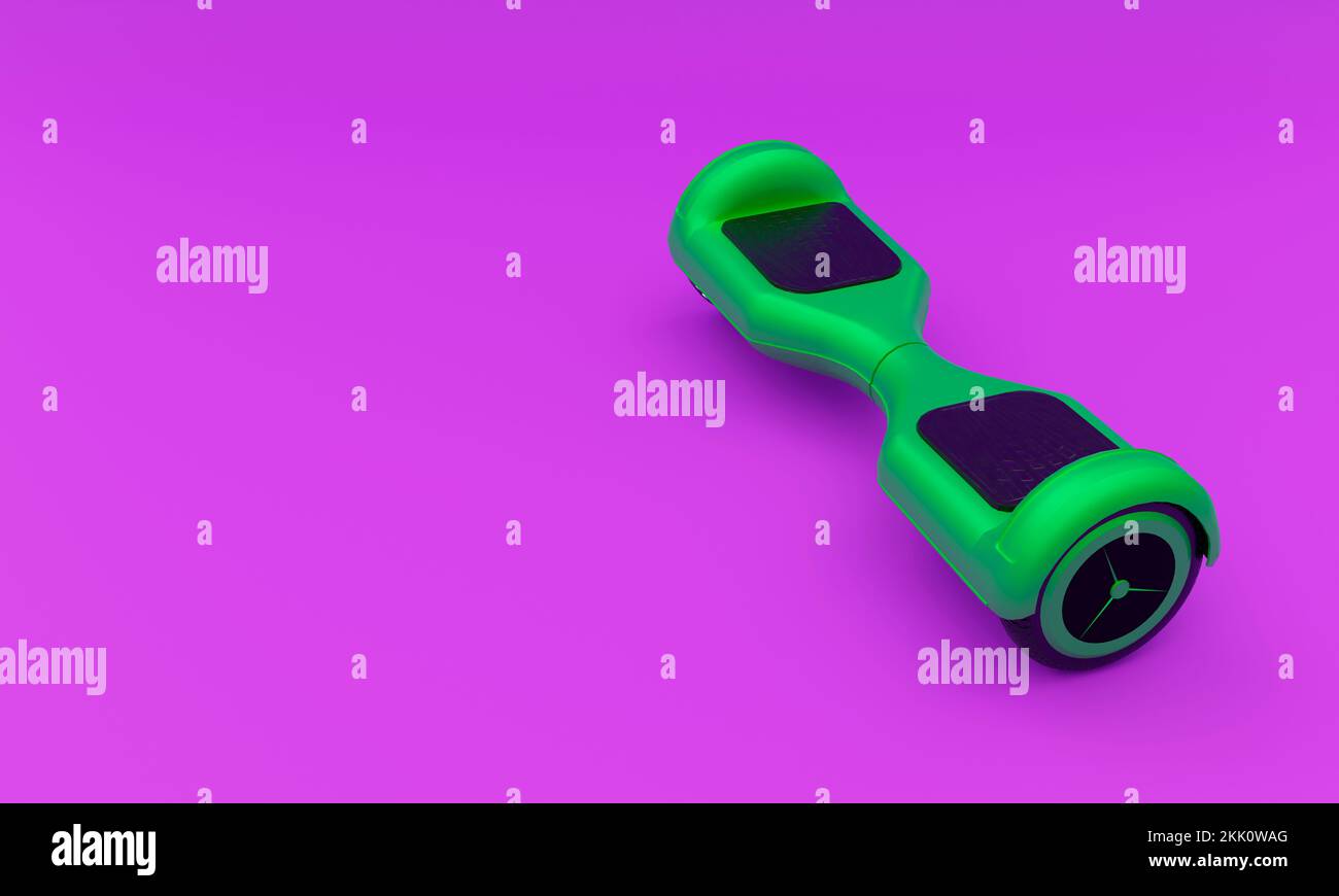 A 3D rendering of gyro scooter in green color on a fuchsia background ...