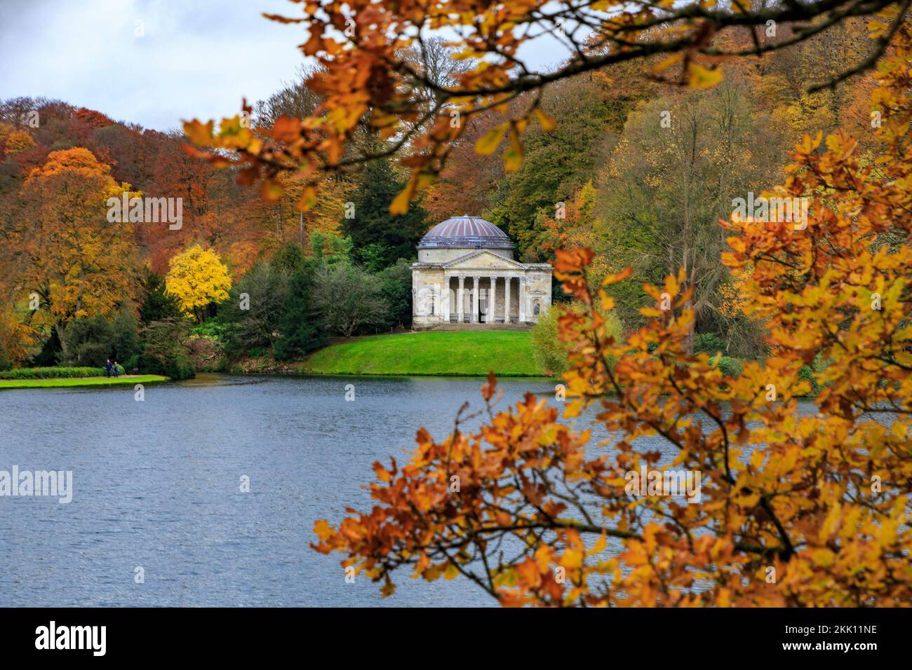 Spectacular aututmn colour surrounds the Pantheon beside the lake at ...