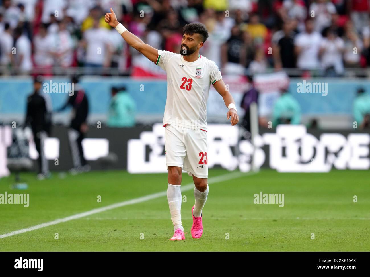 Iran's Ramin Rezaeian celebrates after the FIFA World Cup Group B match ...