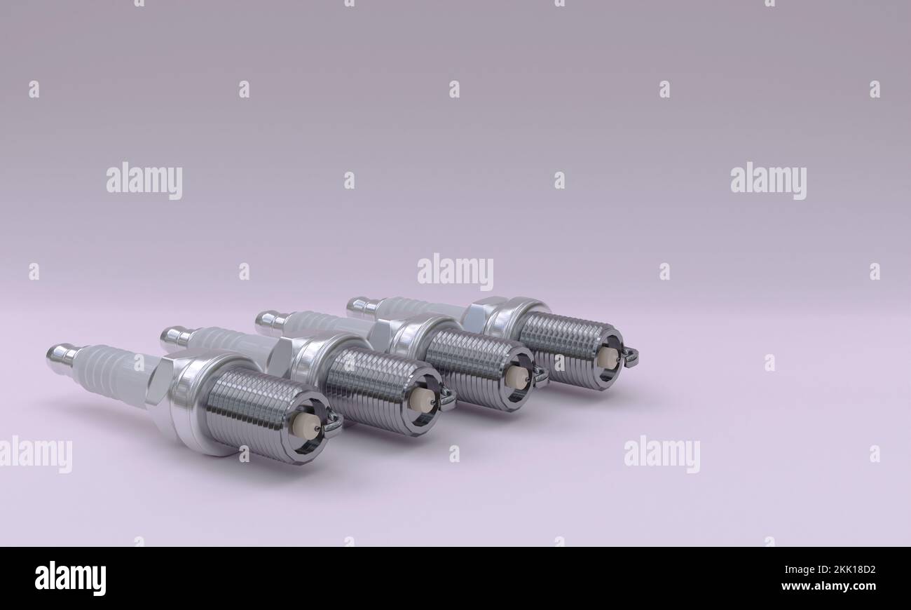 A 3d rendering of metal spark plug for cars on light background with ...