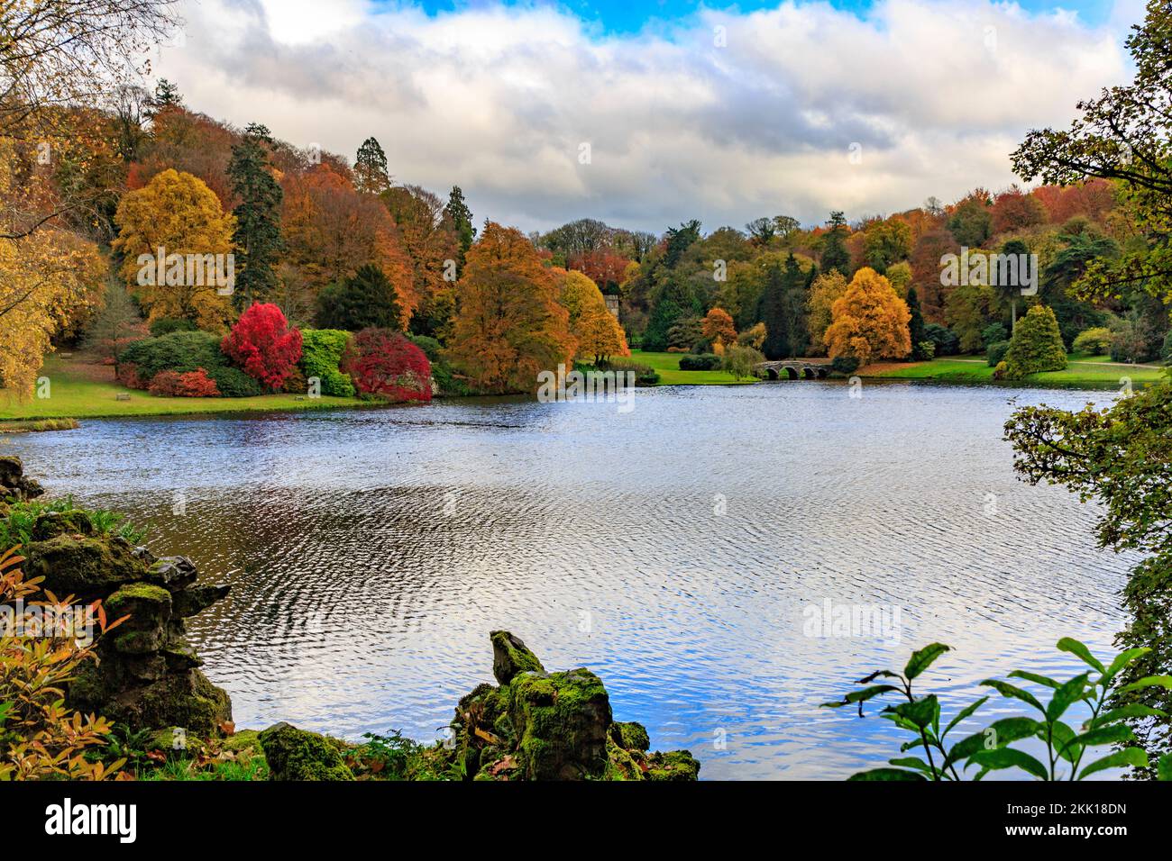 Spectacular autumn colour on the trees surrounding the lake at ...