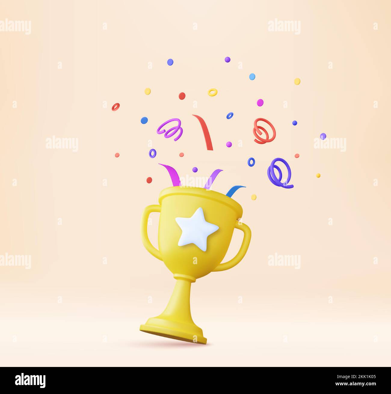 3d prize winner icon with golden cup, gold winners stars with objects ...