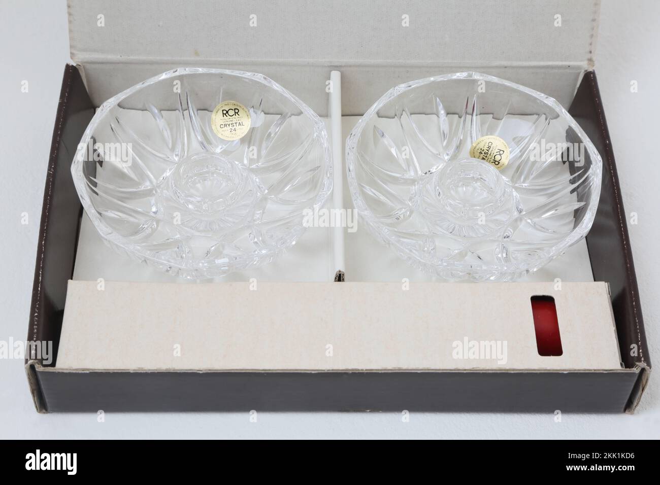 Royal Crystal Rock (RCR) Lead Crystal Candlestick Holders Stock Photo ...