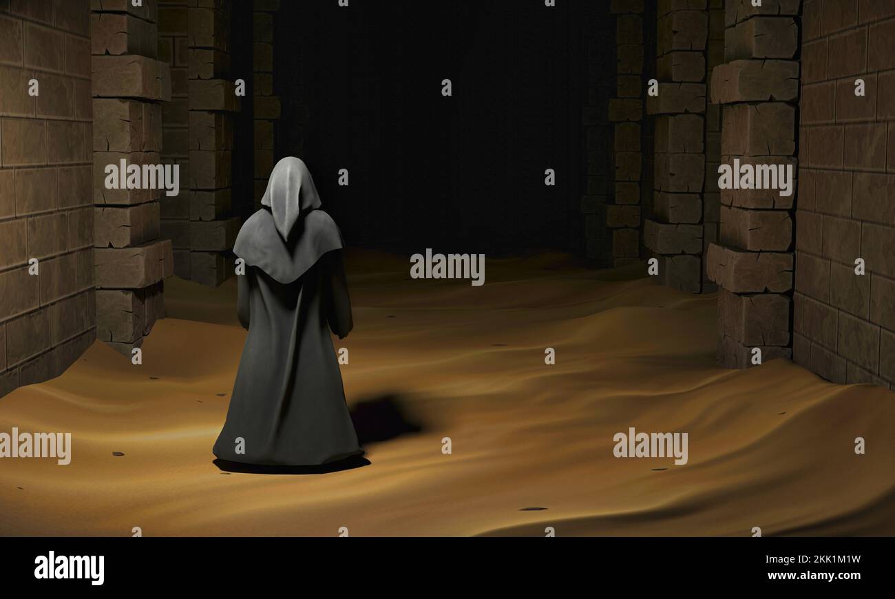 A 3D rendering of a monk on sandy soil Stock Photo - Alamy