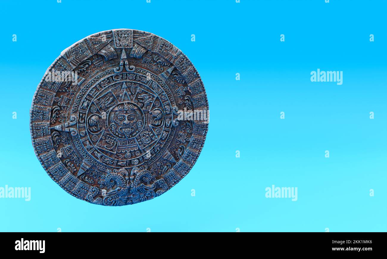 A 3d illustration of an Aztec calendar on a blue background Stock Photo ...