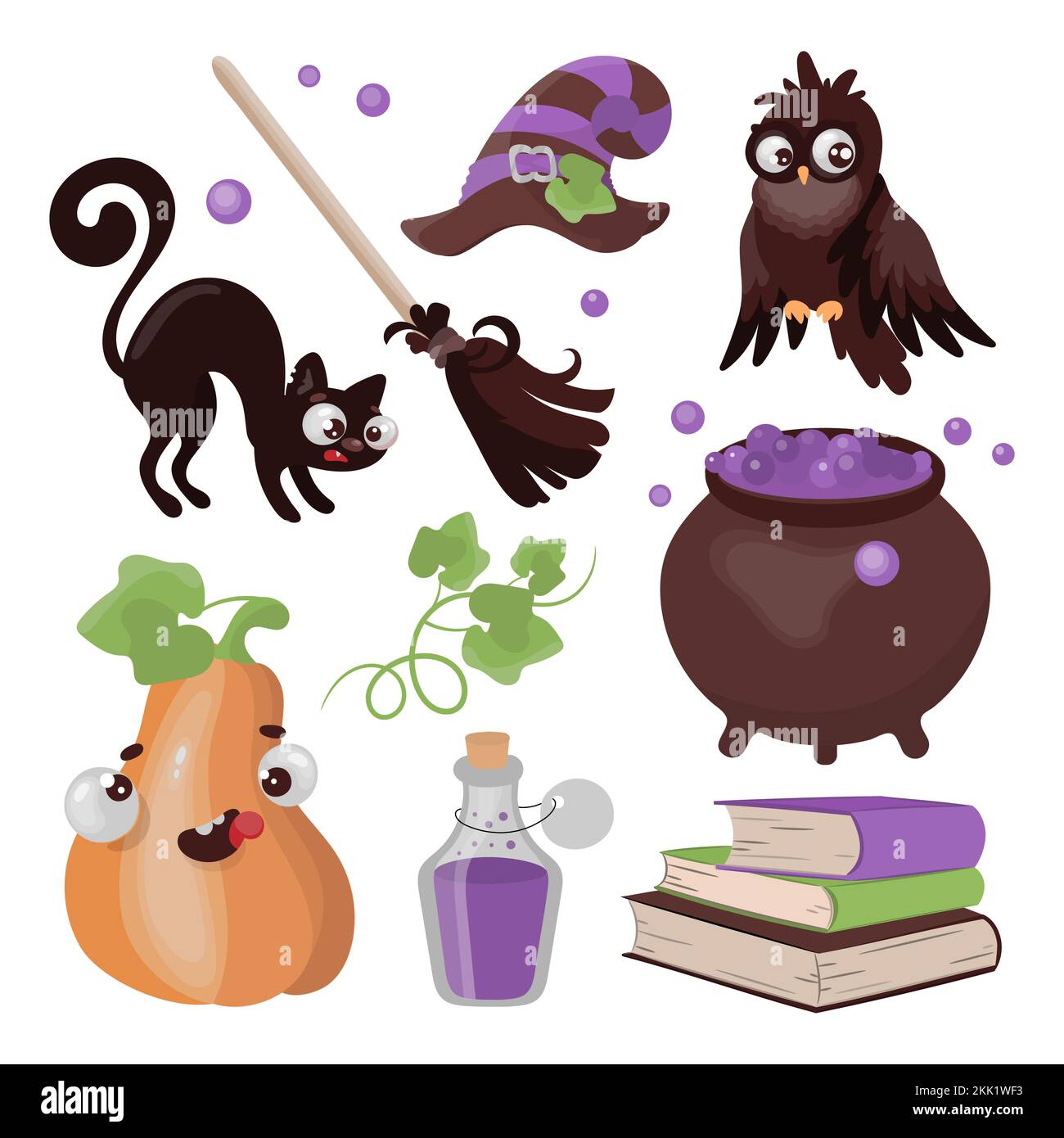 HALLOWEEN COLLECTION Hand Drawn Flat Design Cartoon Clip Art Magic ...