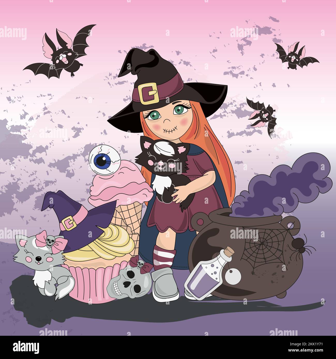 HALLOWEEN SMILE Mystic Spooky Holiday Cartoon Vector Illustration Set ...