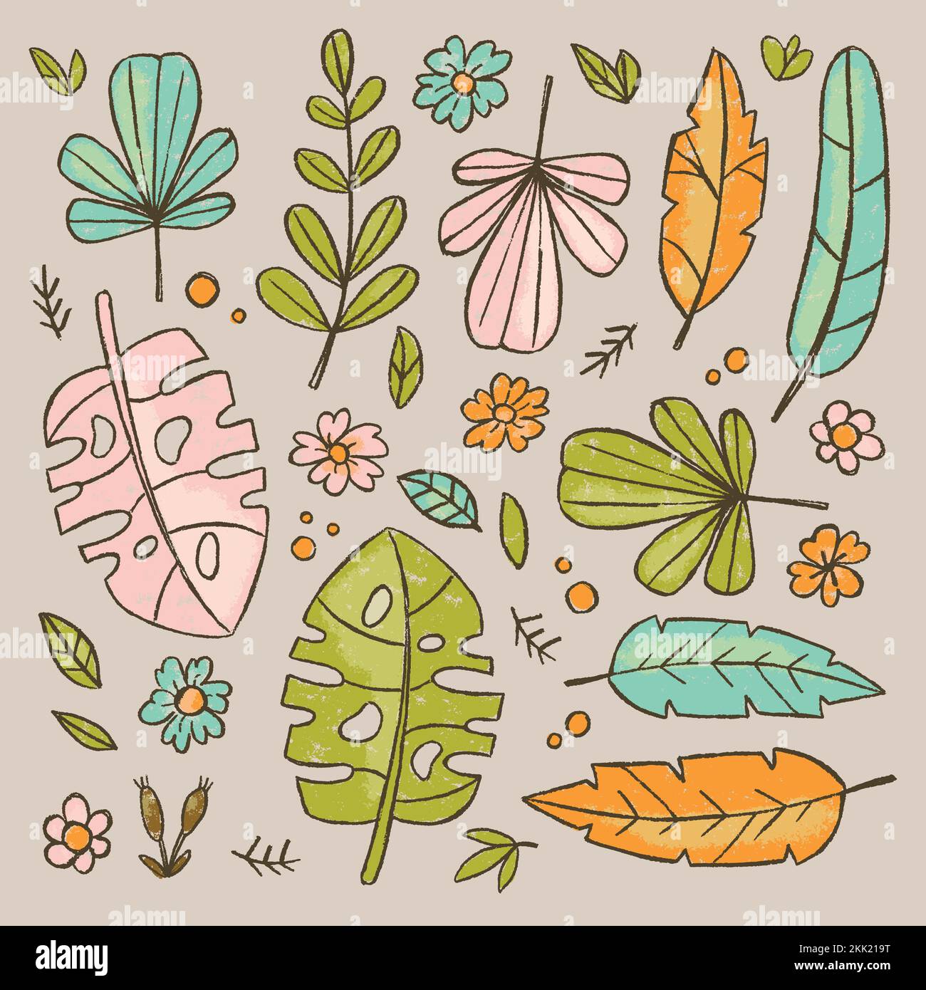 HAND DRAWN LEAVES Botanic Herbarium Nature Cartoon Clip Art Vector ...