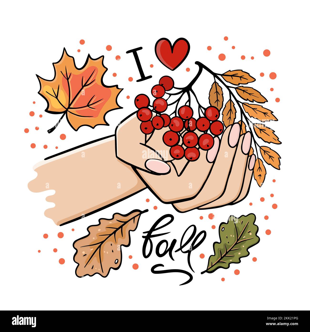 HAND WITH ROWAN BRANCH AND AUTUMN LEAVES Fall Garden Nature Girl Hand ...