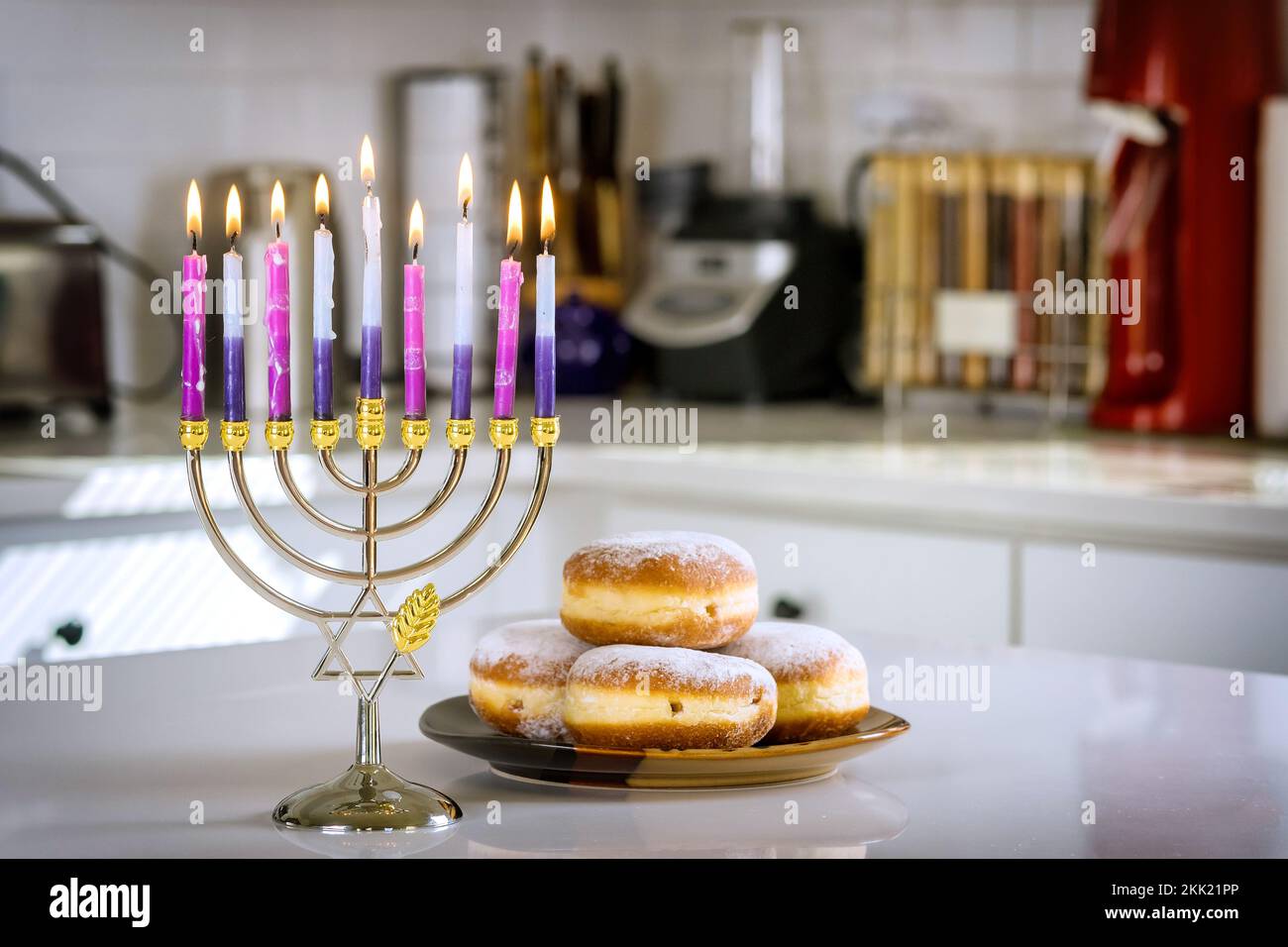 Lighting Hanukkiah Menorah Candle Is Jewish Tradition That Has Been An
