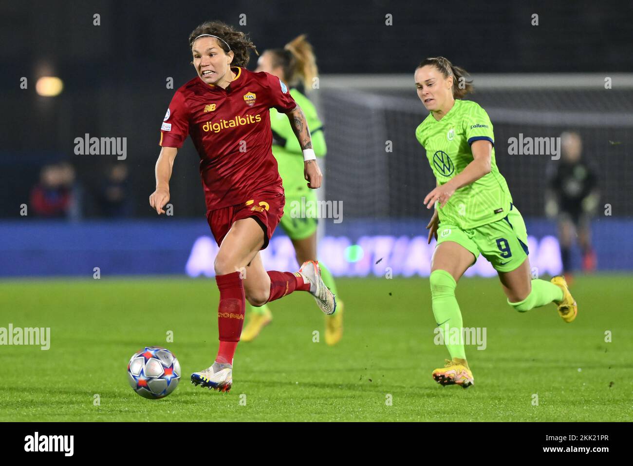 Elena Linari of AS Roma Women and Ewa Pajor of VfL Wolfsburg during the ...