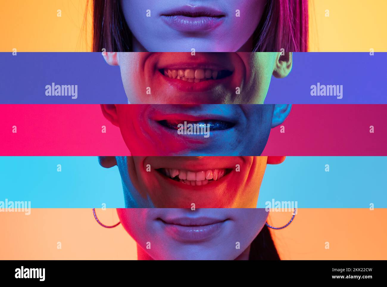 Collage of close-up male and female mouths and chins isolated on ...