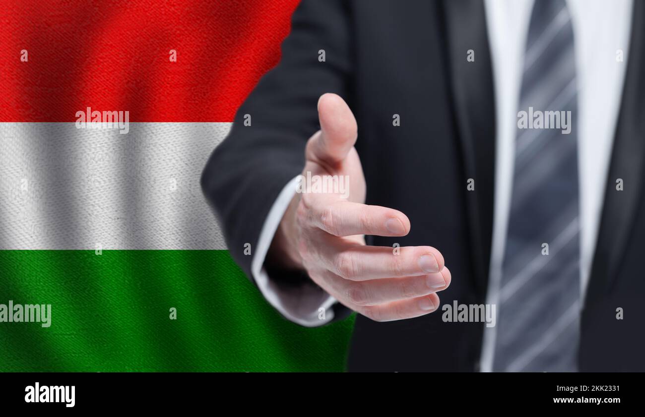 Hungarian business, politics, cooperation and travel concept. Hand on ...