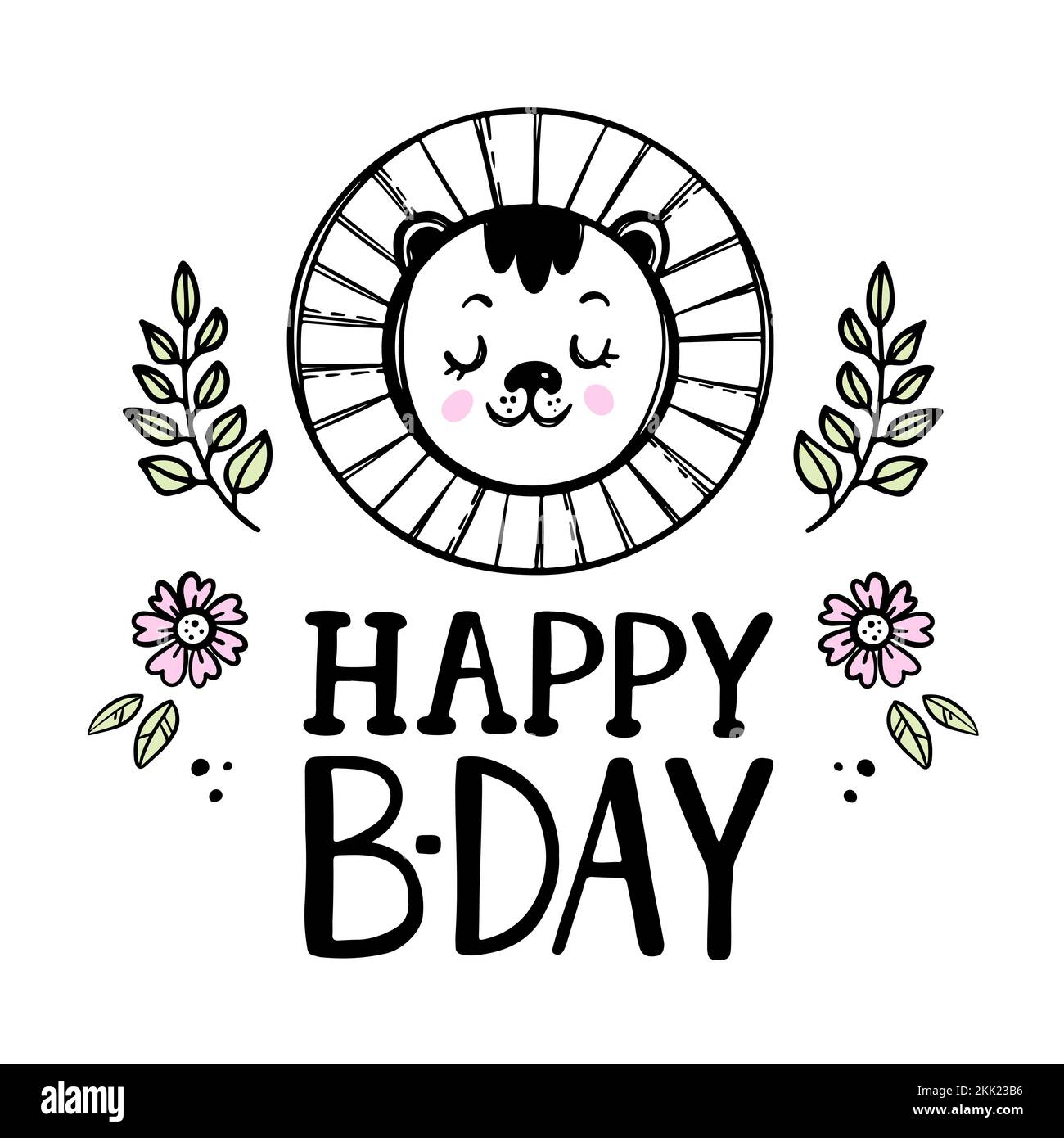 HAPPY LION Baby Birthday Cute Animal Festive Greeting Card With Flowers ...