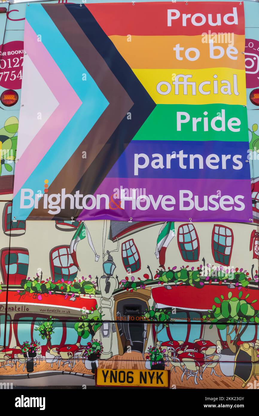 England, East Sussex, Brighton, Brighton Pride Parade, Bus Painted with ...