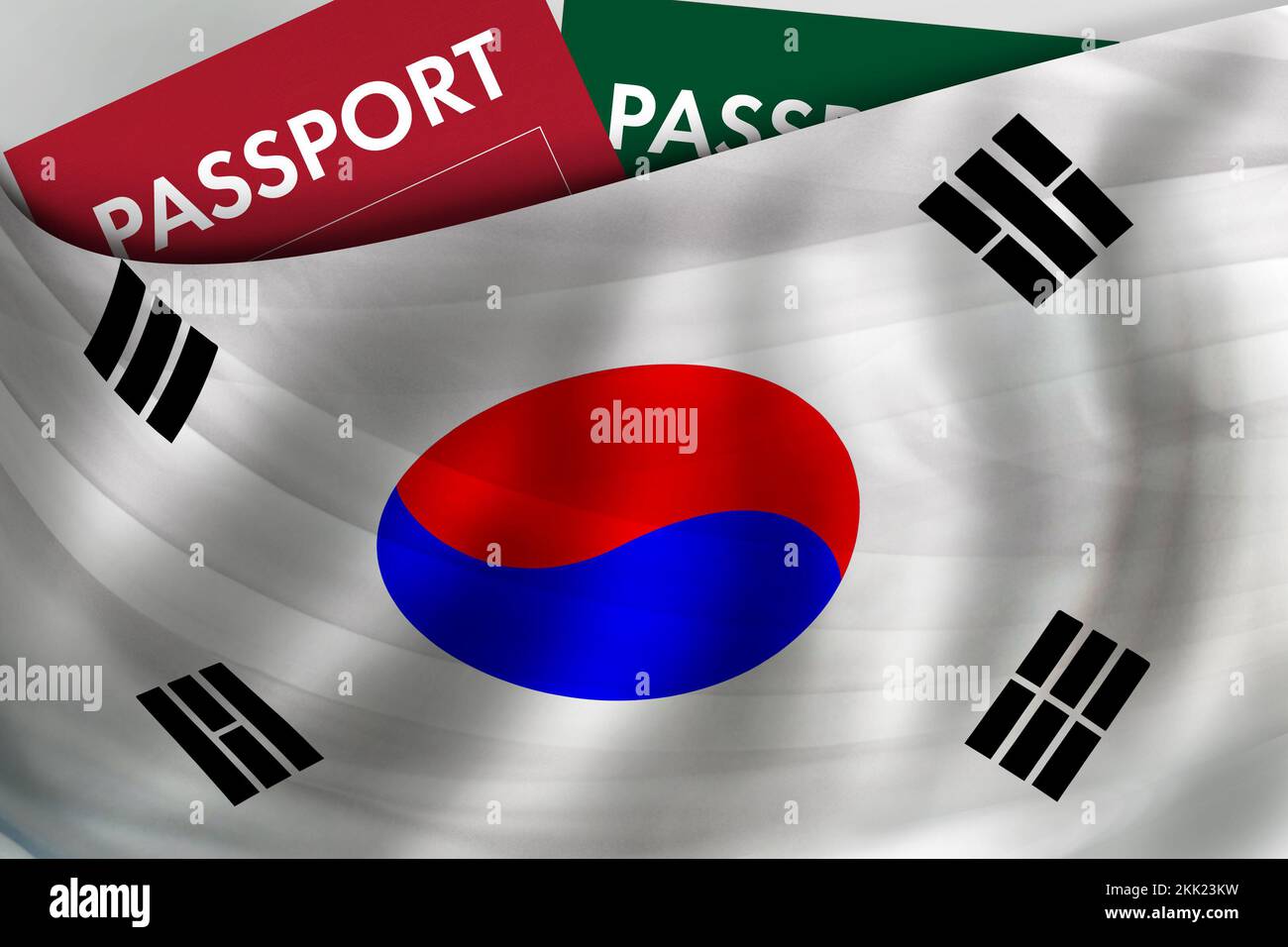 South Korean flag background and passport of Republic of Korea ...