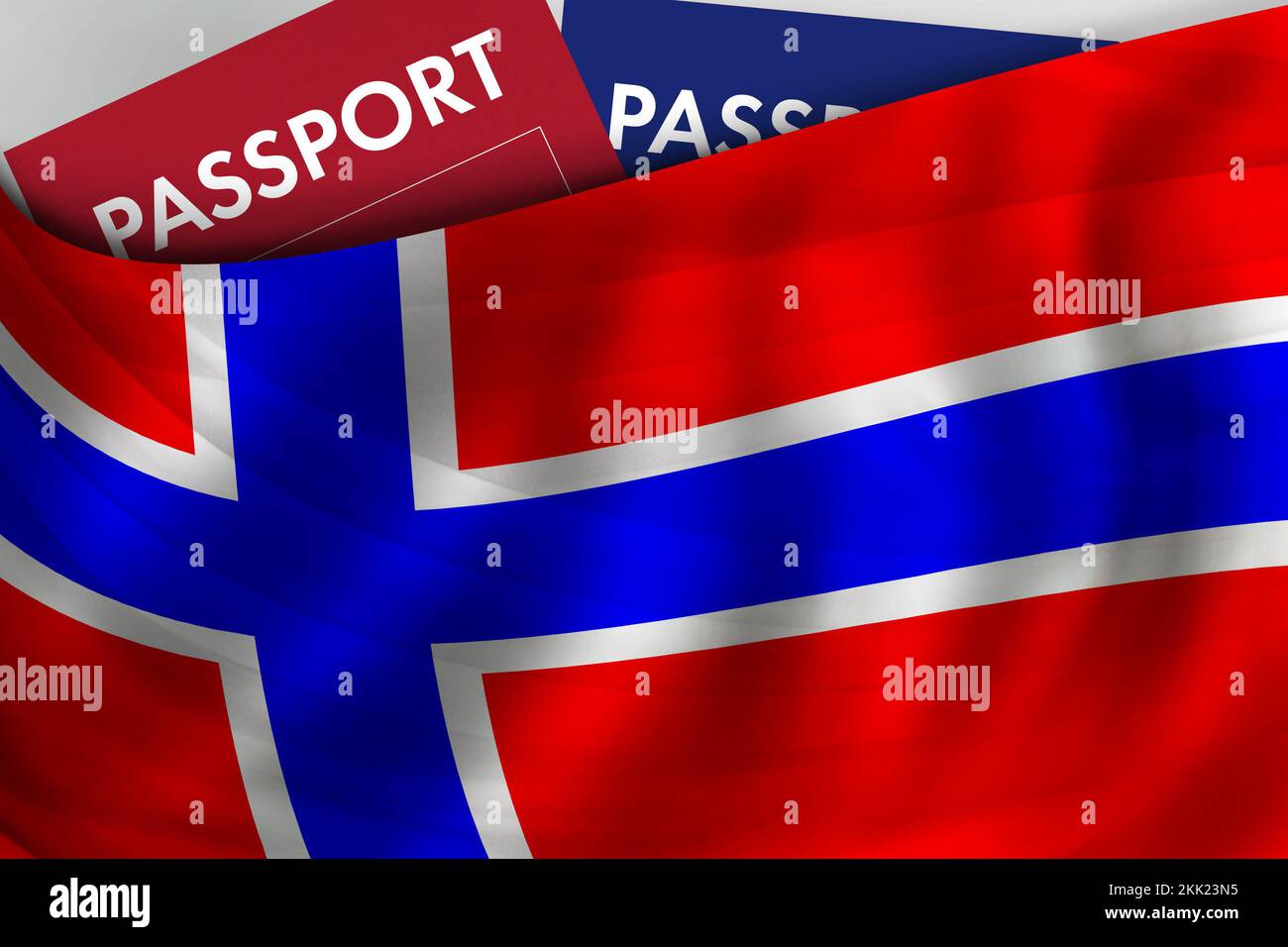 Norwegian flag background and passport of Norway. Citizenship, official ...