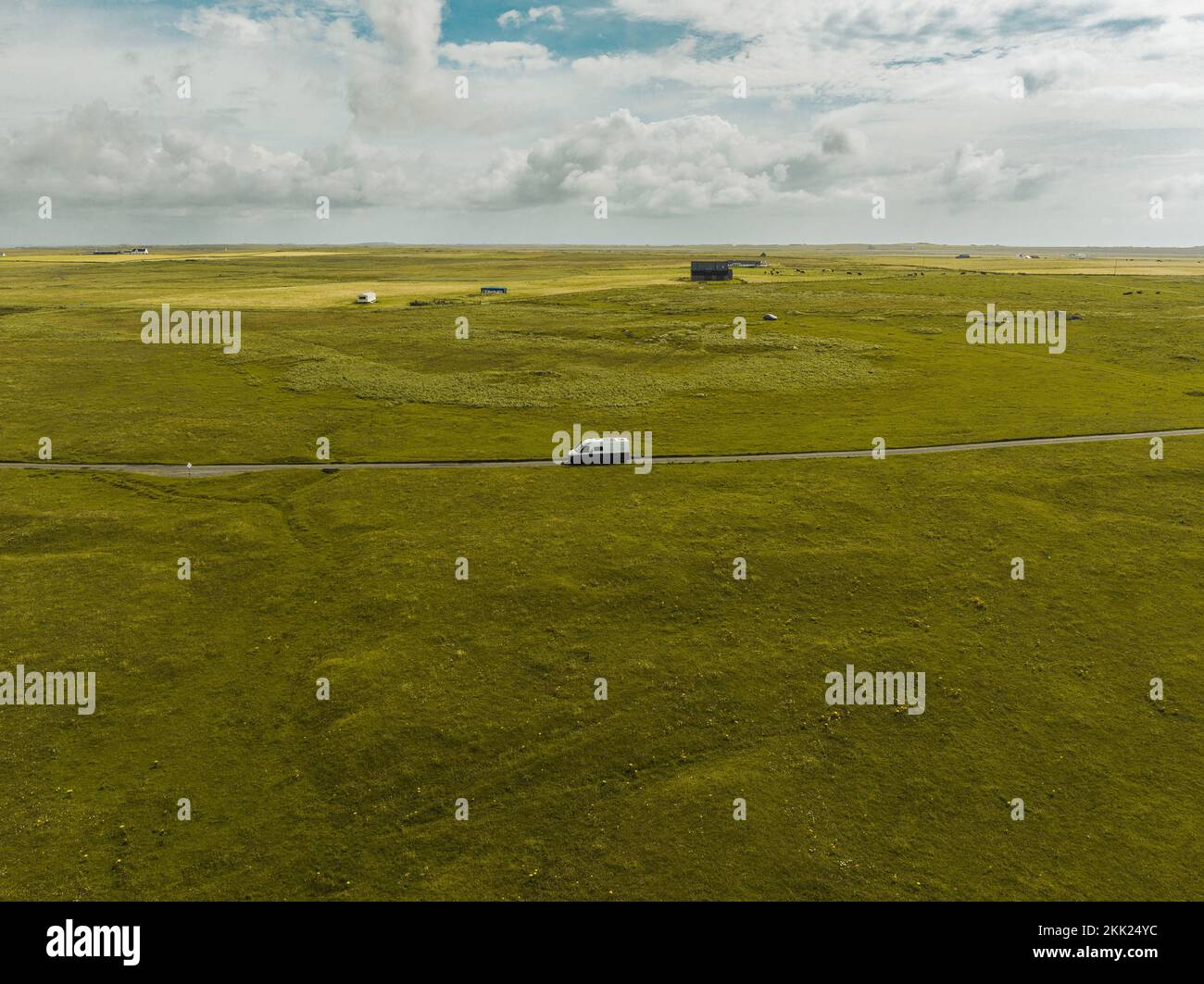An aerial view of the green landscape stretching toward the horizon on ...