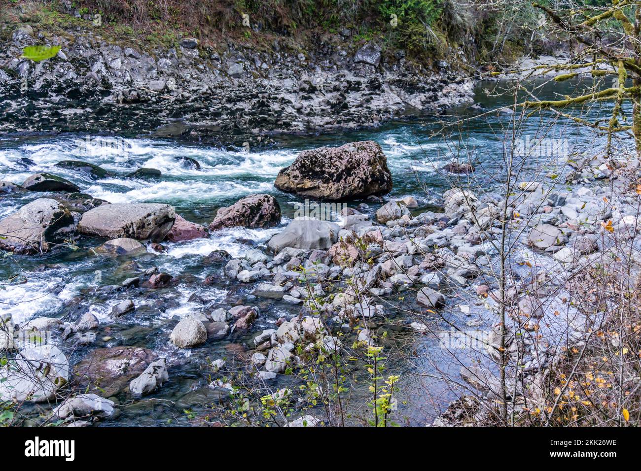 Snoqualmie River rapids surronded by rocks and boulders Stock Photo - Alamy