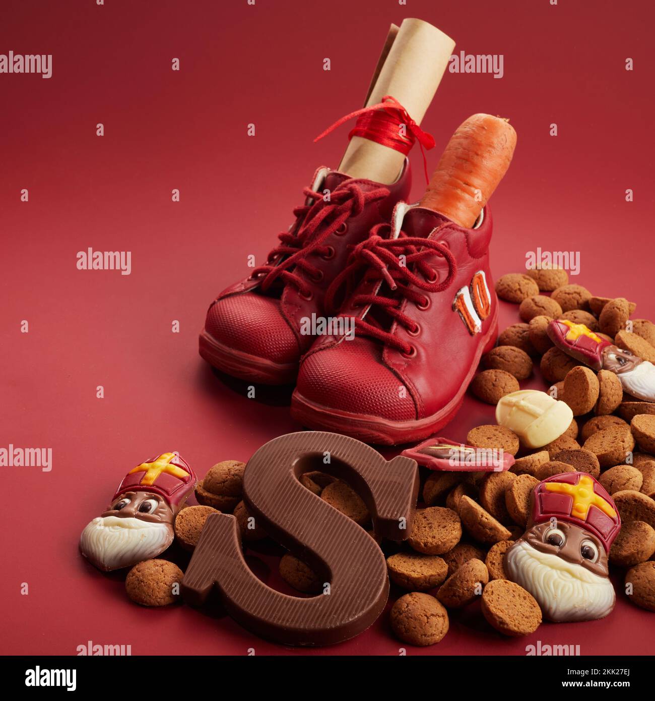 Saint Nicholas - Sinterklaas day with shoe, carrot and traditional ...