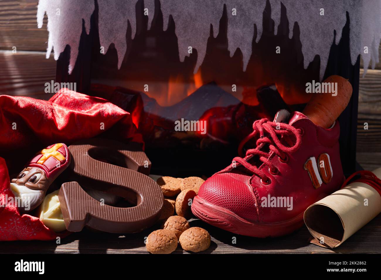 Saint Nicholas - Sinterklaas shoe with carrot and sweets near the ...