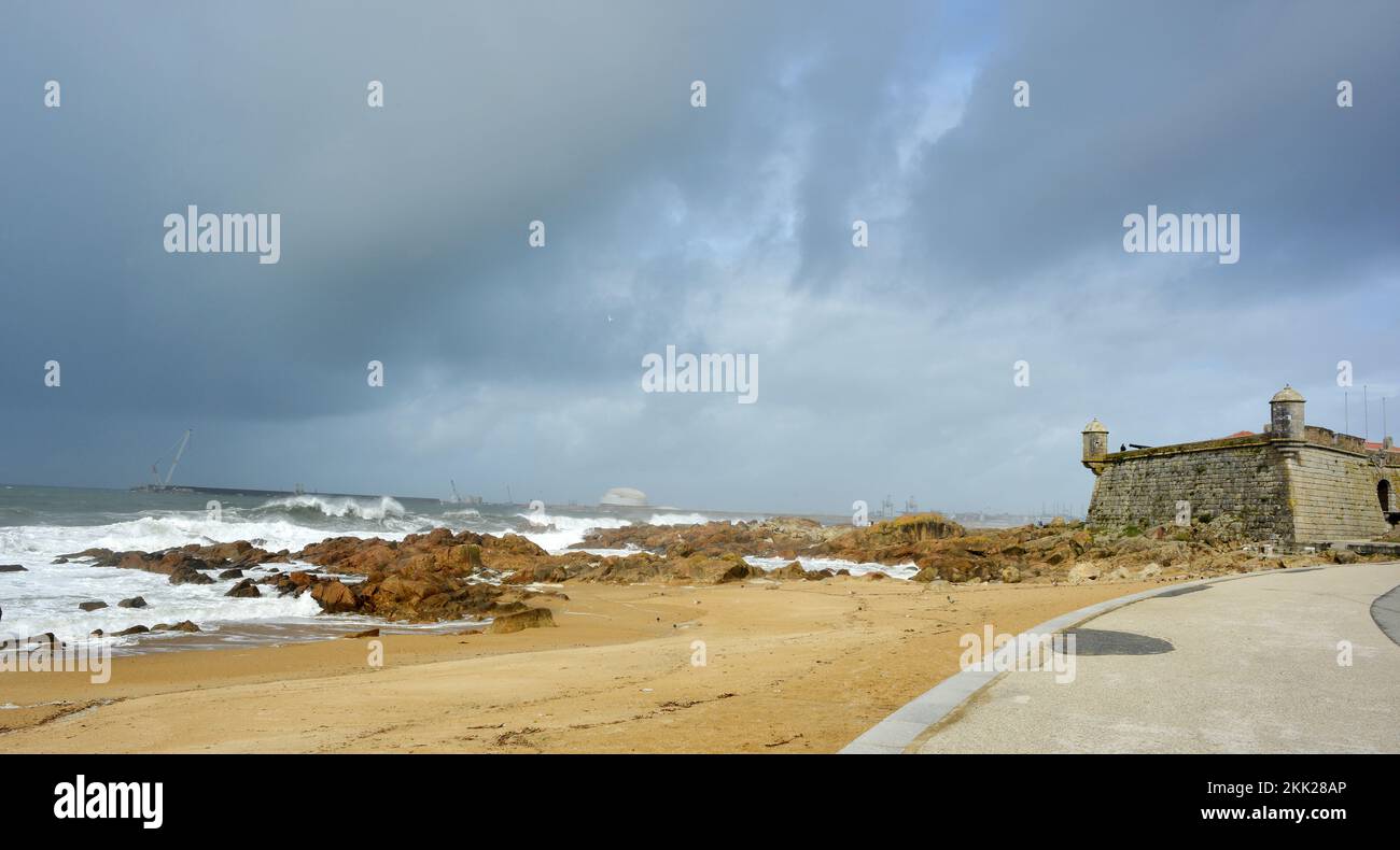Panorama view of the Fortress Sao Francisco Xavier and beach at the ...