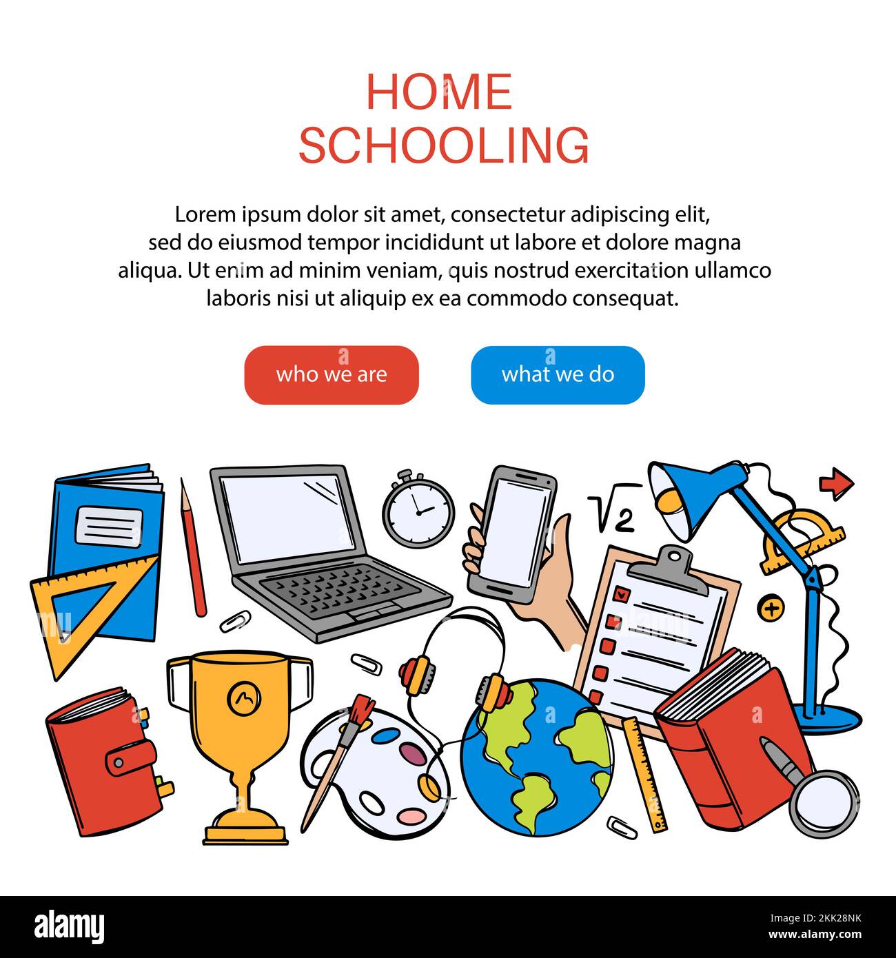 HOME SCHOOLING WEB Banner Various School Supplies For Learning Of ...